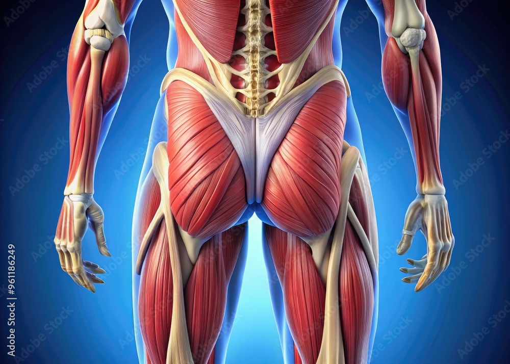 Detailed illustration of the human gluteus medius, gluteus maximus, and ...