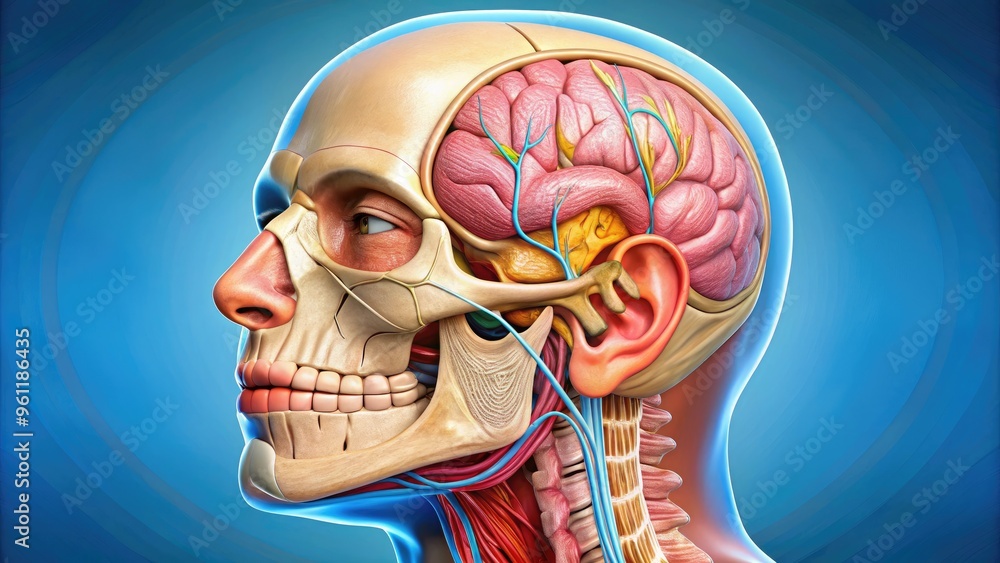 Detailed illustration of the human head's internal anatomy, showcasing ...