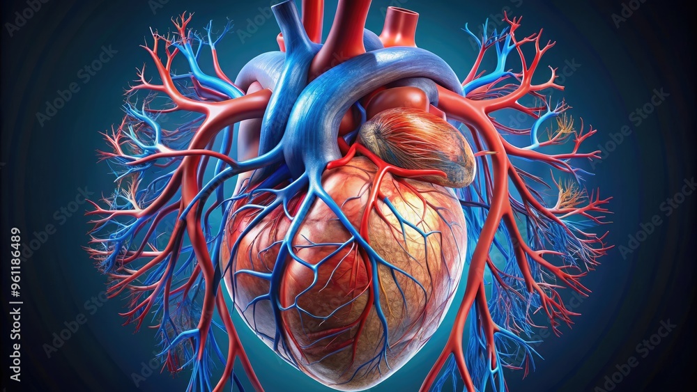 Detailed illustration of the human heart's anatomy, showcasing the ...