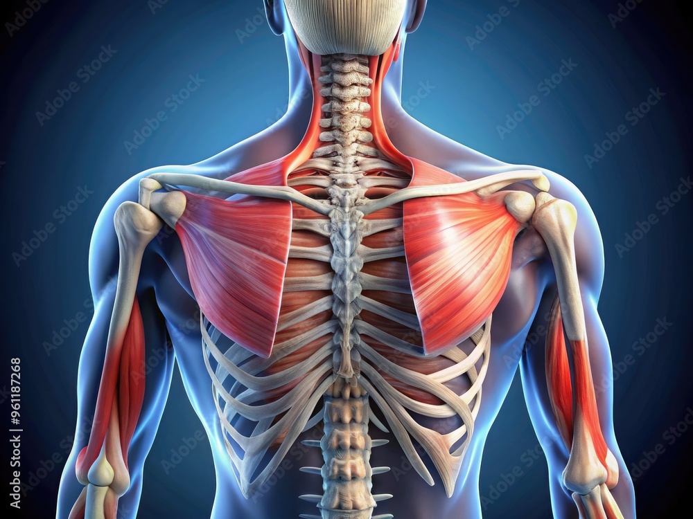 Detailed illustration of the human shoulder anatomy, showcasing the ...