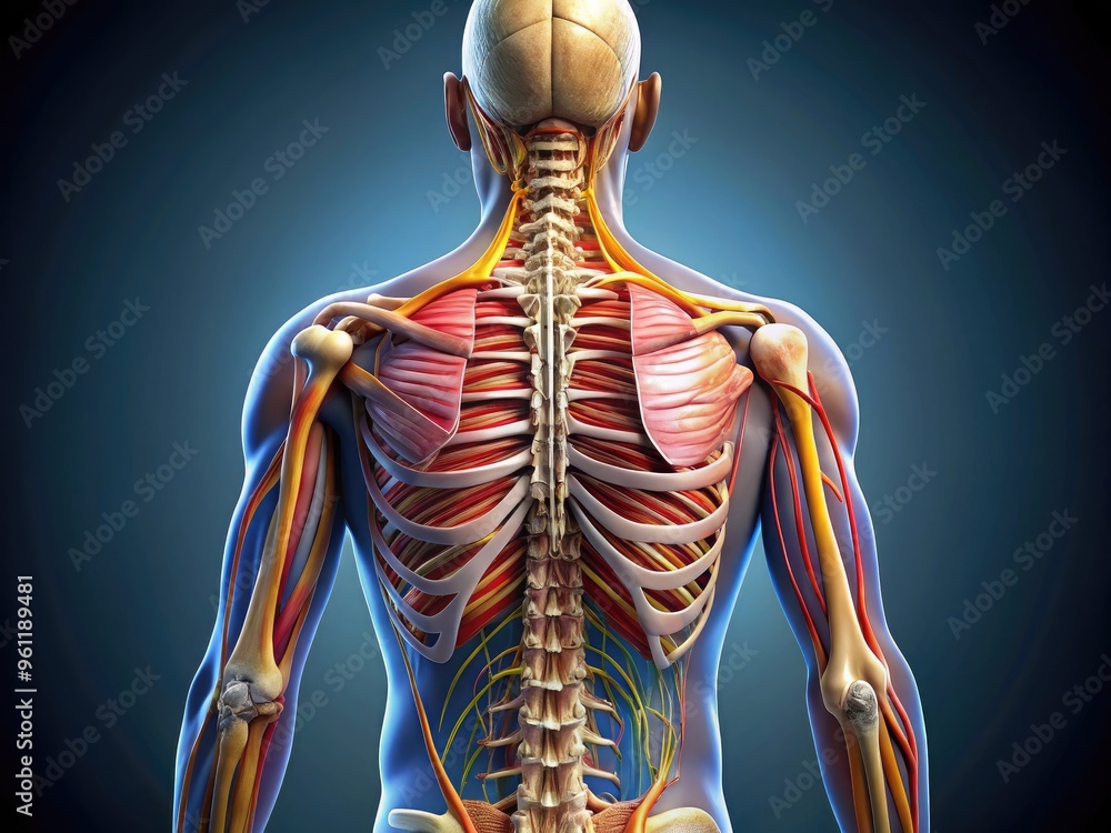 Detailed Medical Illustration Of The Human Back Anatomy, Showcasing ...