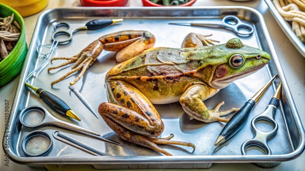ภาพประกอบสต็อก Detailed View Of A Preserved Frog Specimen On A ...