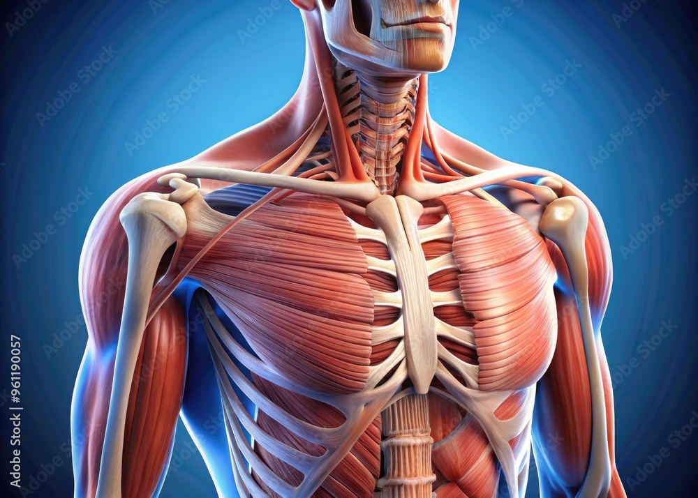 Detail of the human shoulder anatomy, showcasing the skeletal structure ...
