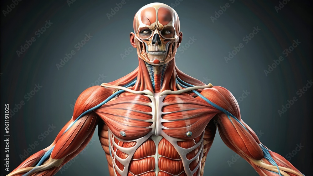 Diagram Of The Upper Torso Depicting Muscles, Skeletal Structure, And ...