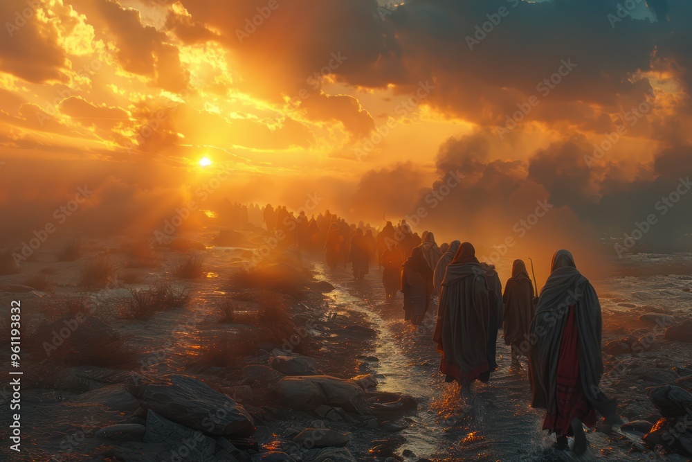 Exodus: Biblical Scene of Moses Leading the Israelites Out of Egypt ...