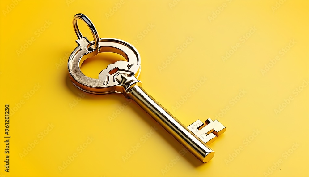 Golden key icon set against a pristine white backdrop, illustrating ...
