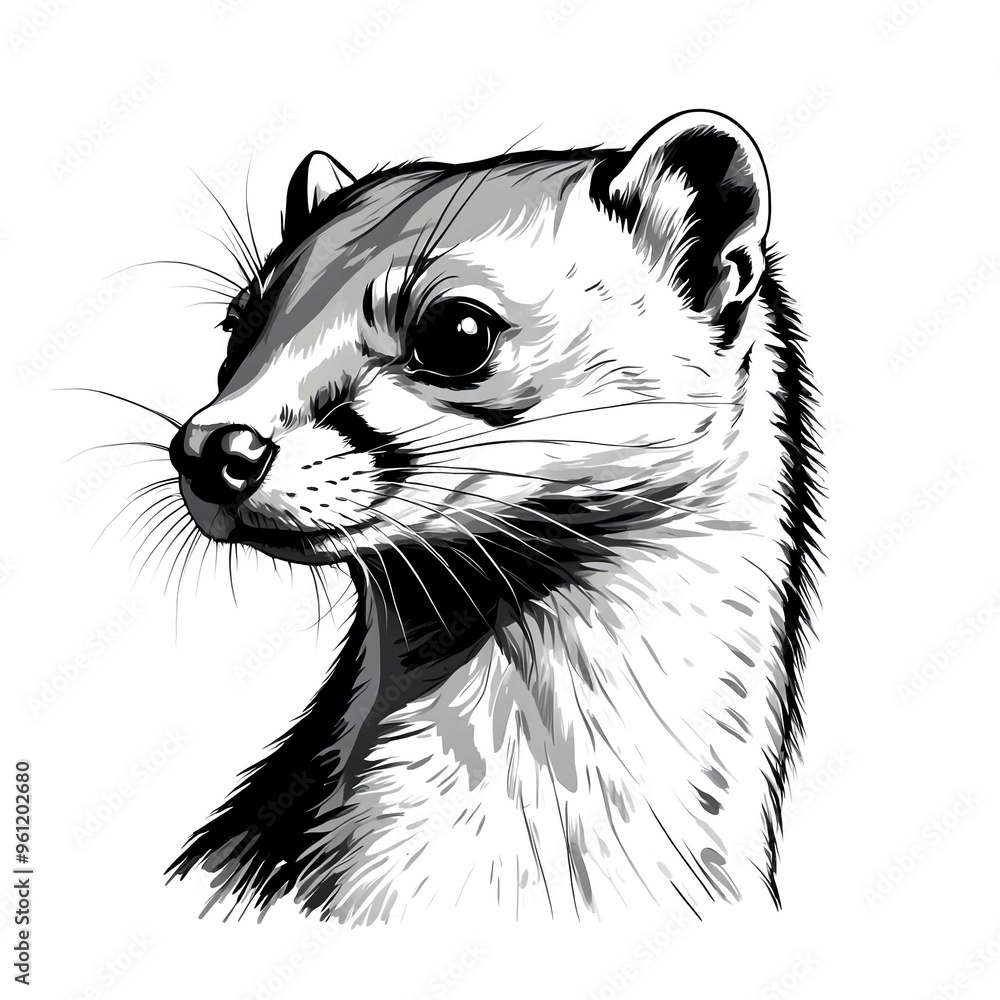 Weasel head black and white sketch on plain white background Stock Illustration | Adobe Stock