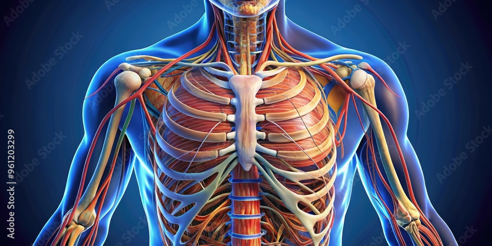 Human Body Anatomy With Cross-Section Of Chest Showing Internal Organs ...