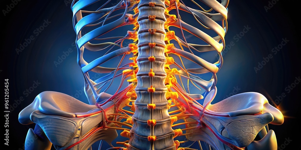 Illuminated 3D model of the human lumbar spine and surrounding muscles ...