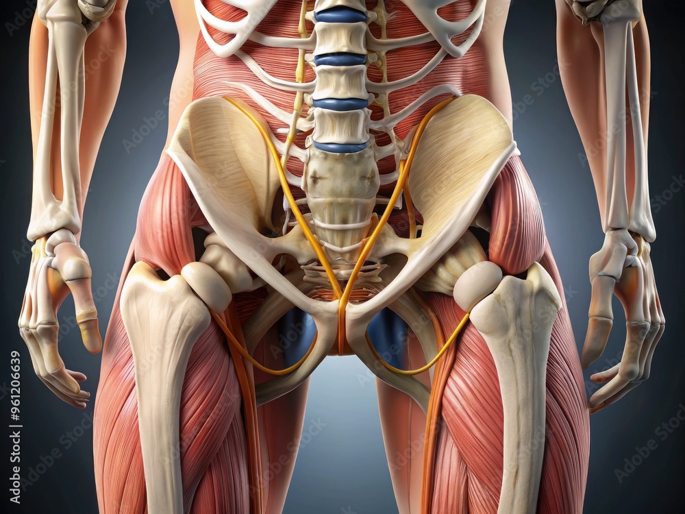 Illustrated 3D model of the male pelvis, showcasing the symphysis pubis ...