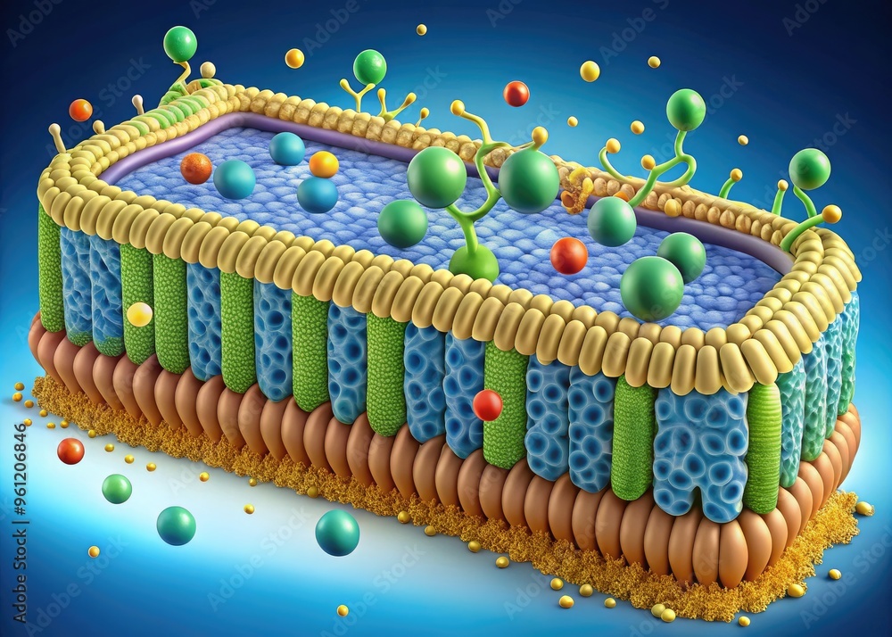 Illustrated cross-section of a cell membrane, showcasing phospholipid ...