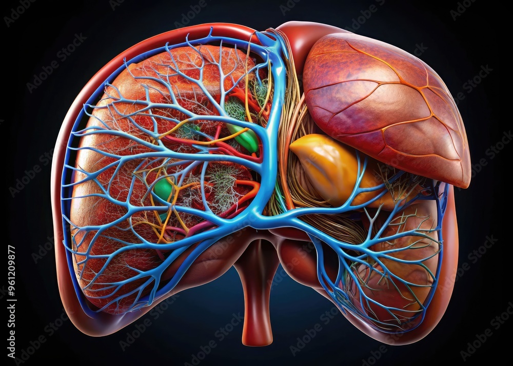 Intricate Diagram Of The Human Liver, Showcasing Its Lobes, Hepatic ...