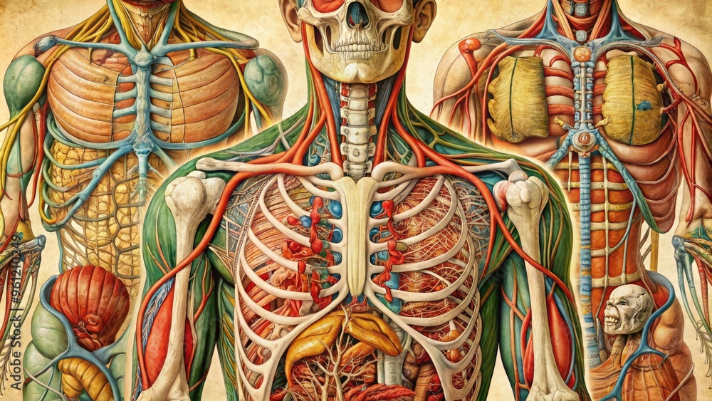 Intricate, hand-drawn vintage anatomy illustrations of the human body's ...