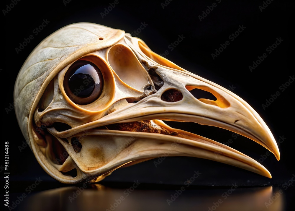 Macro view of a bird skull's intricate anatomy, showcasing the cranium ...