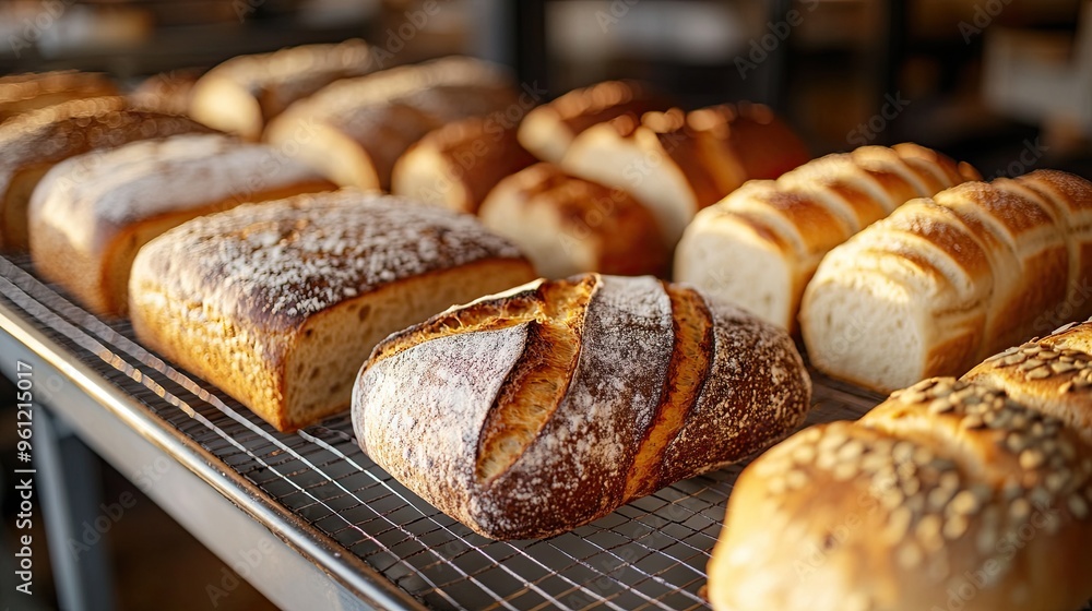 3. A warm scene of freshly baked artisan loaves cooling on a wire rack ...