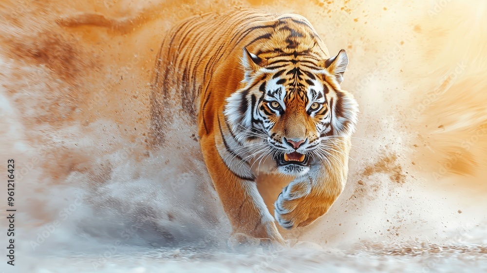 3D tiger in motion with a soft pastel background on the right ...