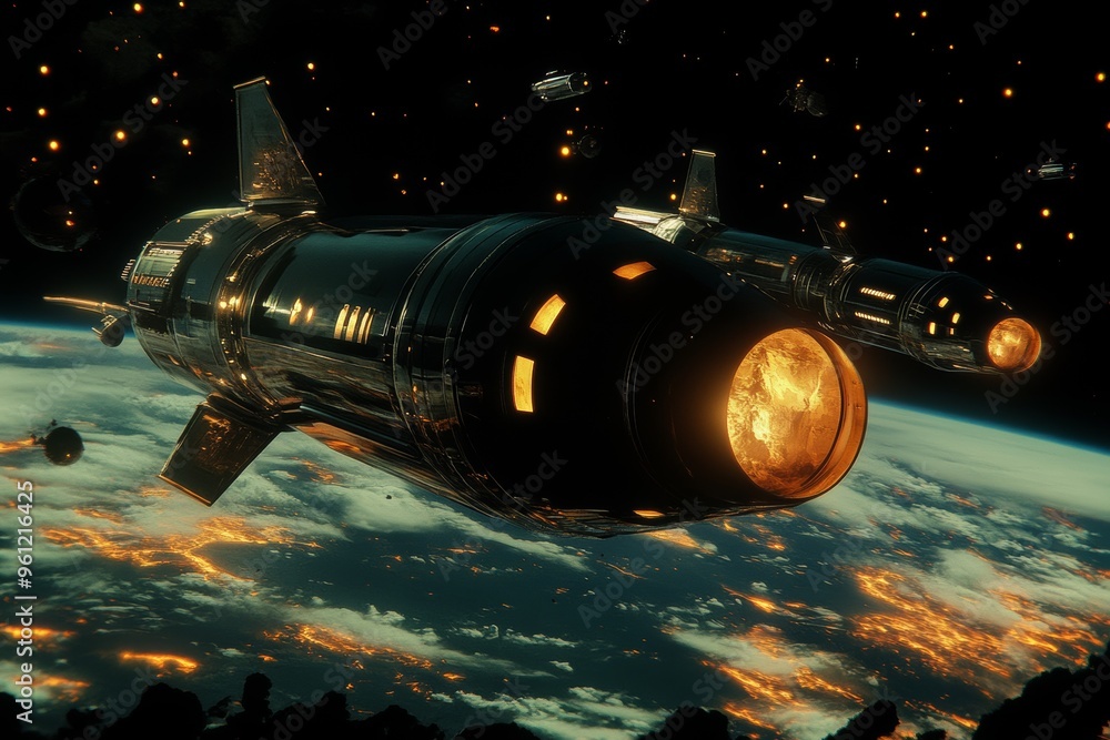 World Space Week. Illustration about space with a rocket. The spaceship ...