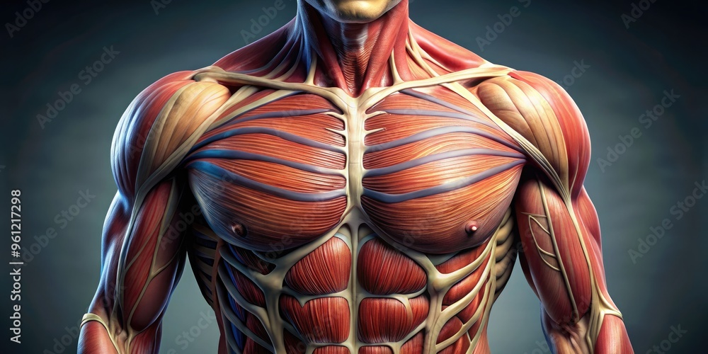 Male Chest Anatomy Photograph Featuring Muscles, Ribs, And Internal ...