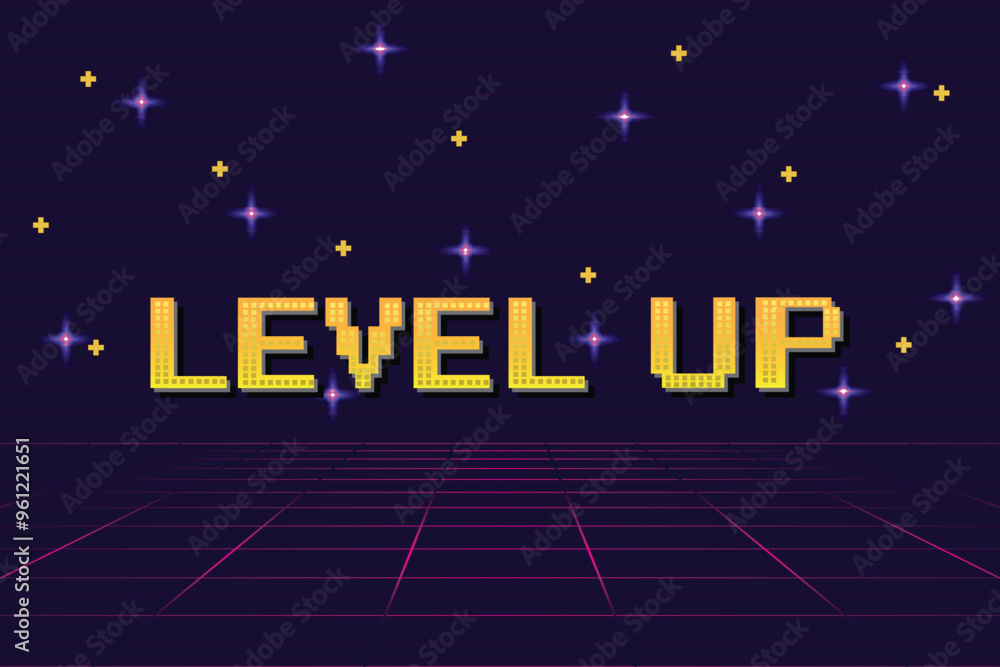 LEVEL UP. pixel art .8 bit game. retro game. for game assets in vector ...