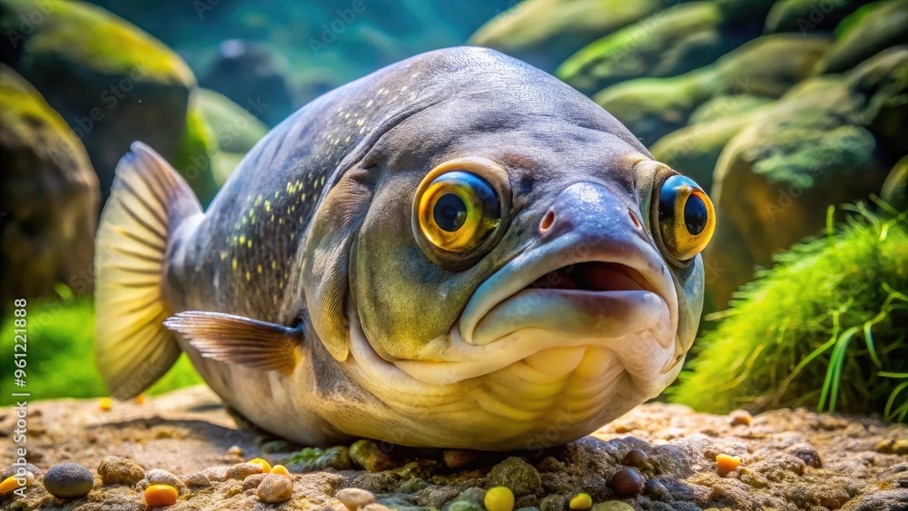Obese And Deformed Fish With Bulging Eyes And Protruding Fins Sits On A ...