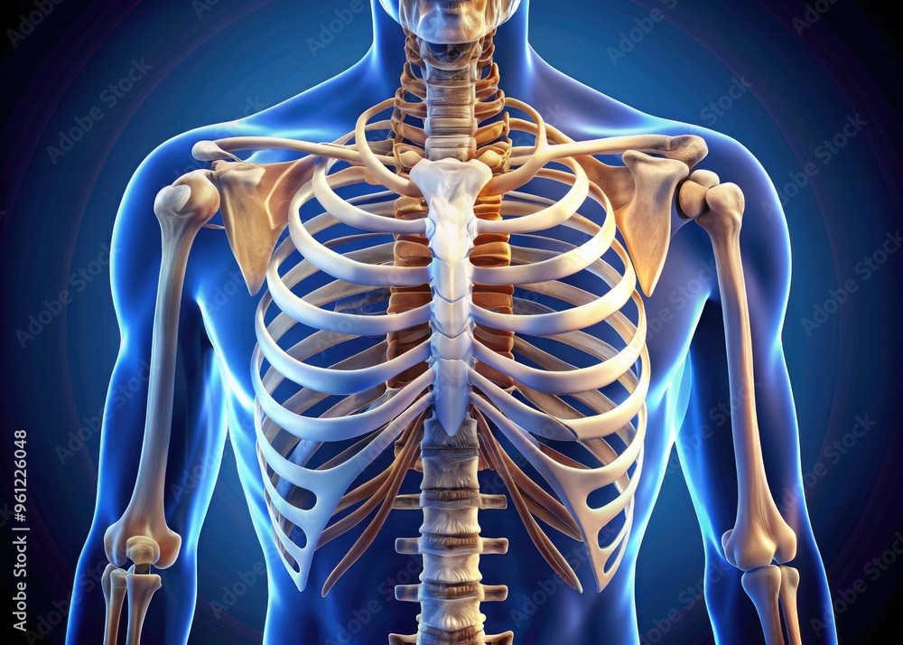 Rib Cage Of The Human Skeletal System With Visible Rib Bones, Sternum ...