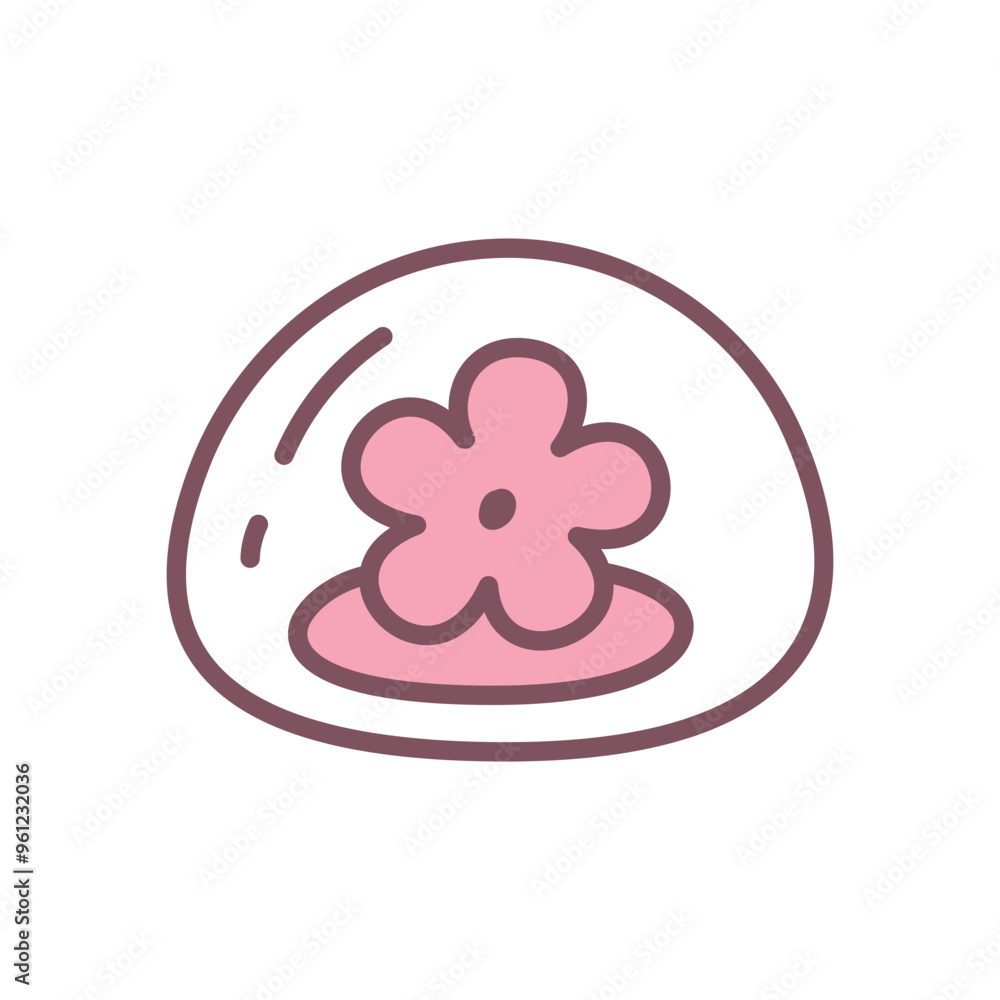 Cute wagashi icon. Hand drawn illustration of a Japanese sakura flower ...
