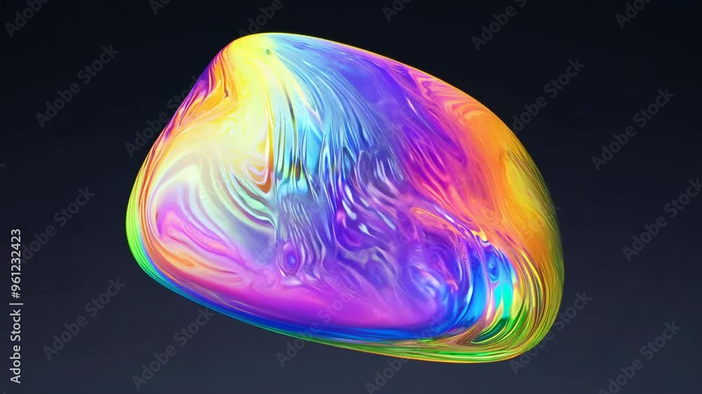 Realistic 3D animation of the abstract morphing liquid iridescent ...