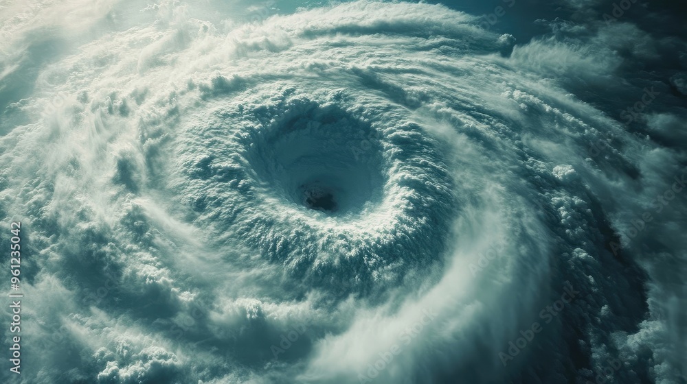 An aerial view of a hurricaneas eye with its well-defined center ...