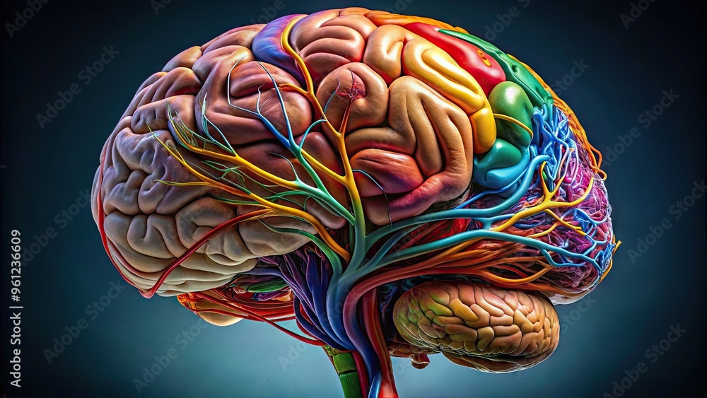 Unlabeled Photograph Of A Human Brain, Showing The Various Structures ...