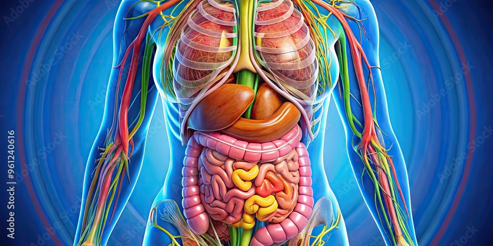 Vibrant, detailed illustration of the female abdominal anatomy ...