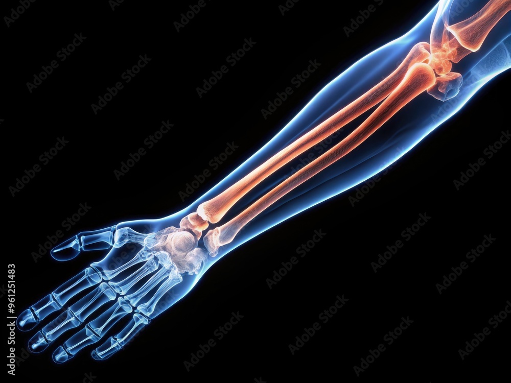 X-ray image of the human forearm showing the ulna bone, its proximal ...