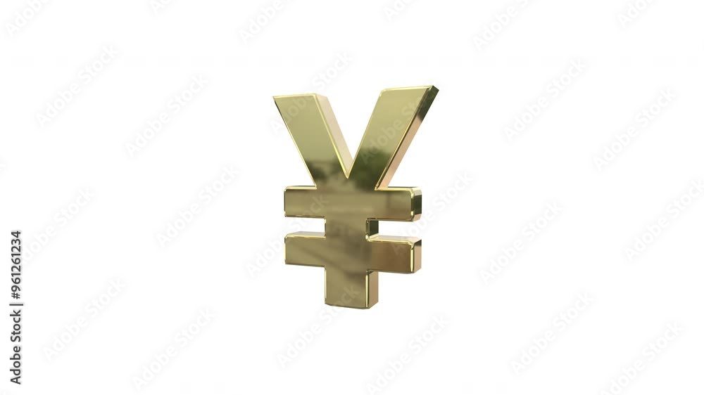 Golden Yuan Yen Symbol Rotating on a clean white Background, with ...