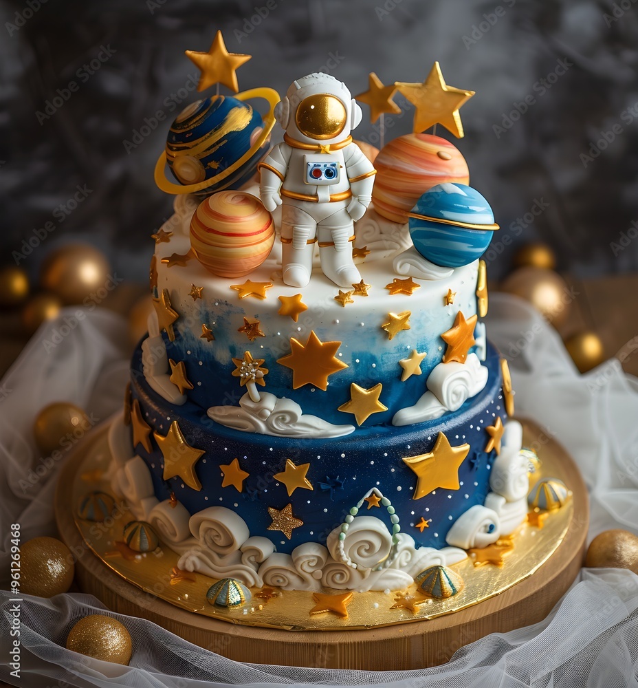 Astronaut Themed Birthday Cake with Planets and Stars, Creative Space ...