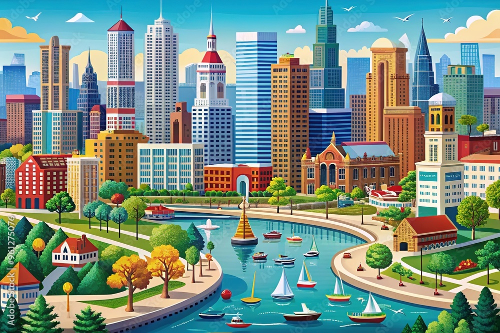 Vibrant illustration of Chicago's diverse neighborhoods, showcasing ...