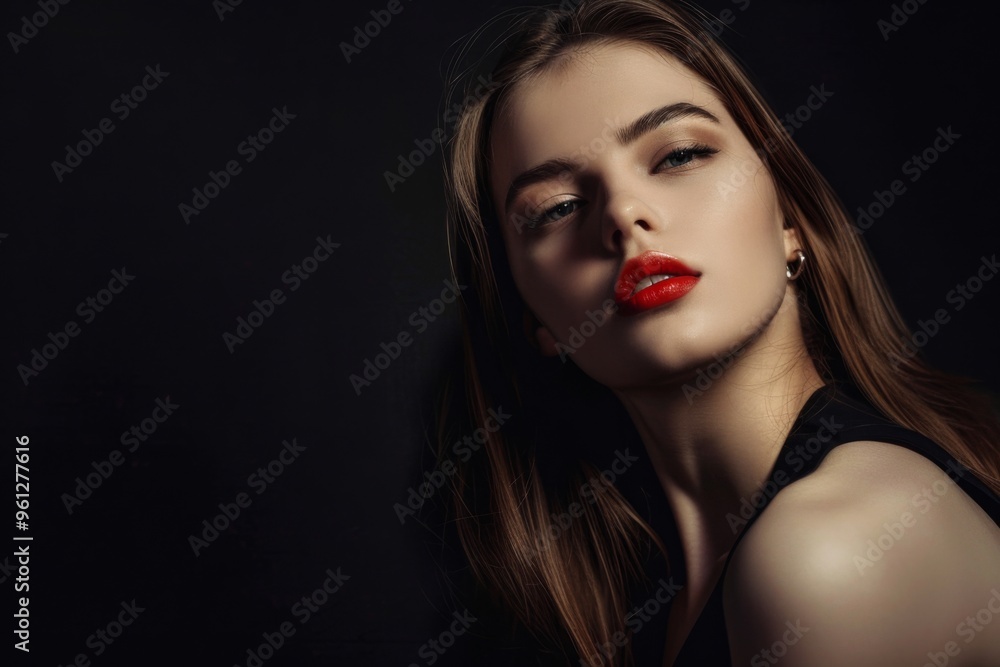 Elegant fashion model showcasing high fashion in a dramatic studio ...