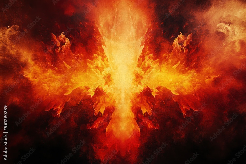 Dramatic fire and smoke effect glowing red and yellow colors exploding ...