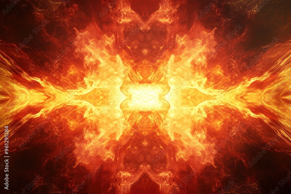 Dramatic fire and smoke effect glowing red and yellow colors exploding ...