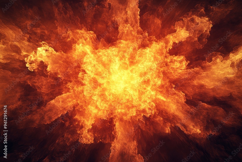 Dramatic fire and smoke effect glowing red and yellow colors exploding ...