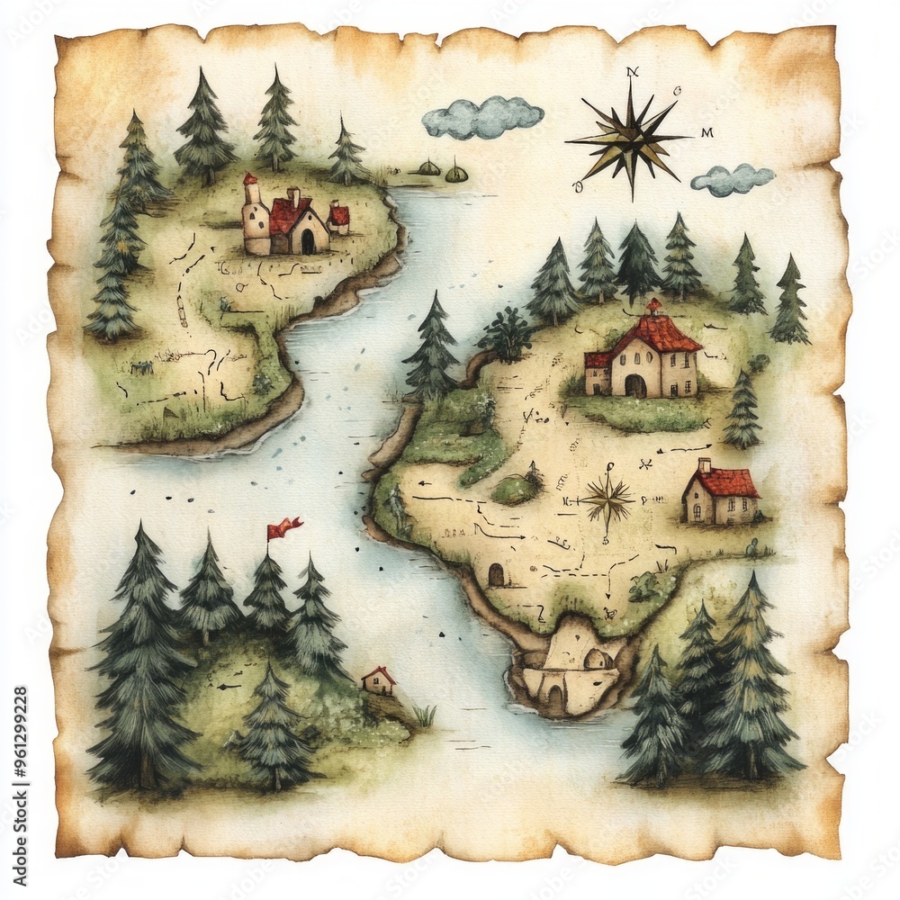 ภาพประกอบสต็อก Whimsical Adventure Maps for Kids, engaging and ...