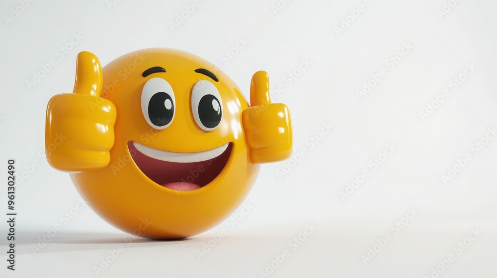 A 3D cartoon emoji giving a thumbs-up with a big smile, showing approval and encouragement, on a ...
