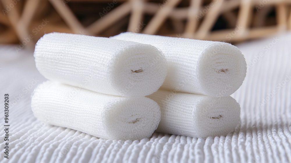 Elastic bandage, gauze roll, and wound dressing included in a first aid ...