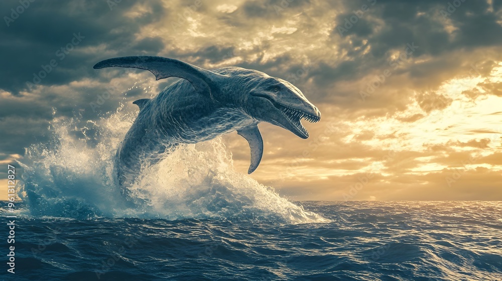 digital hologram illustrating the powerful Mosasaurus an extinct marine ...