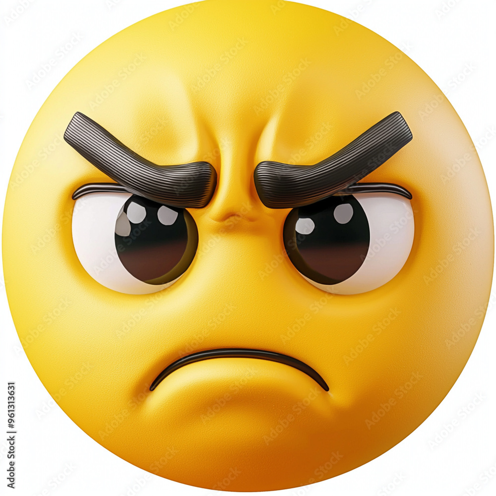 Angry emoji face with furrowed brows and intense eyes, expressing frustration and displeasure ...