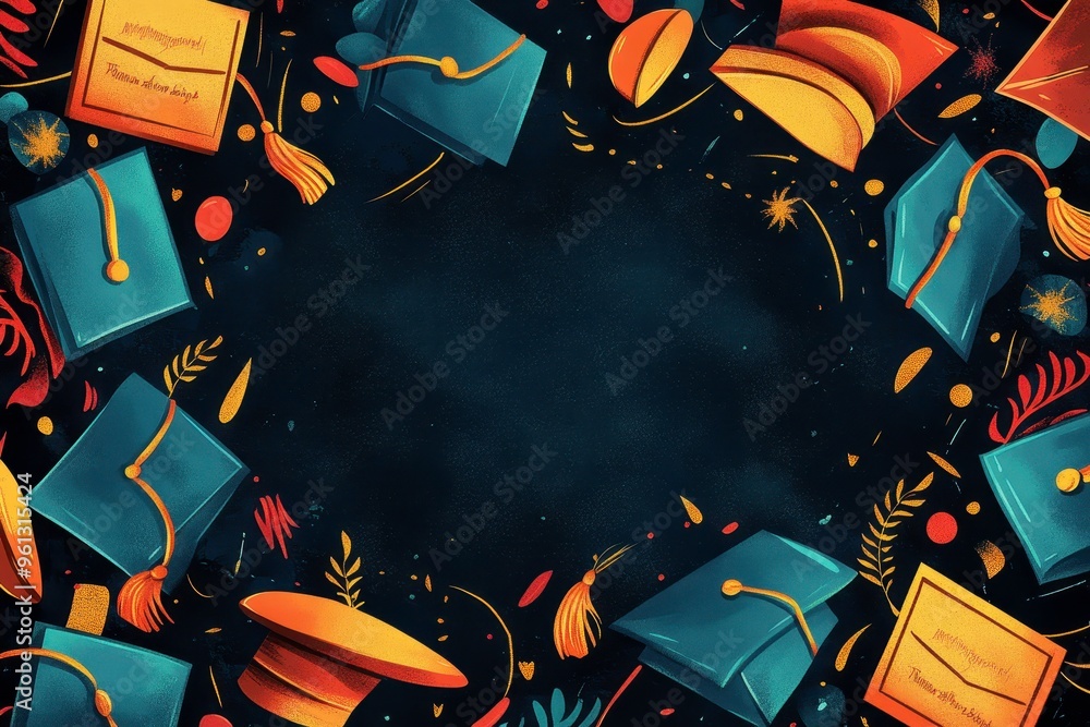 Graduation style wallpaper, black background with gold decorations and ...