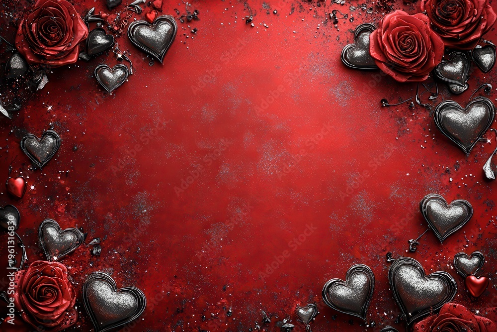 Anniversary style wallpaper, red background with silver decorations and ...