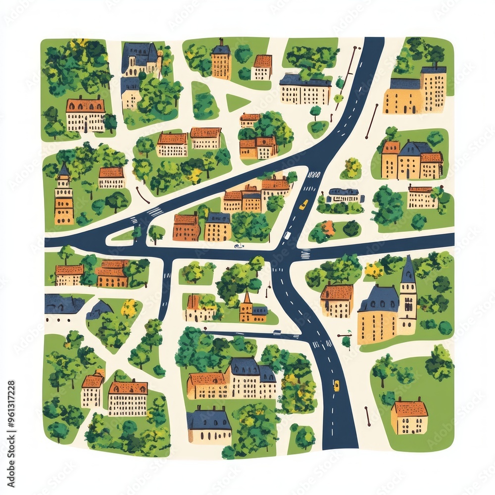 Simple Street Map with clear roads and prominent landmarks, designed ...