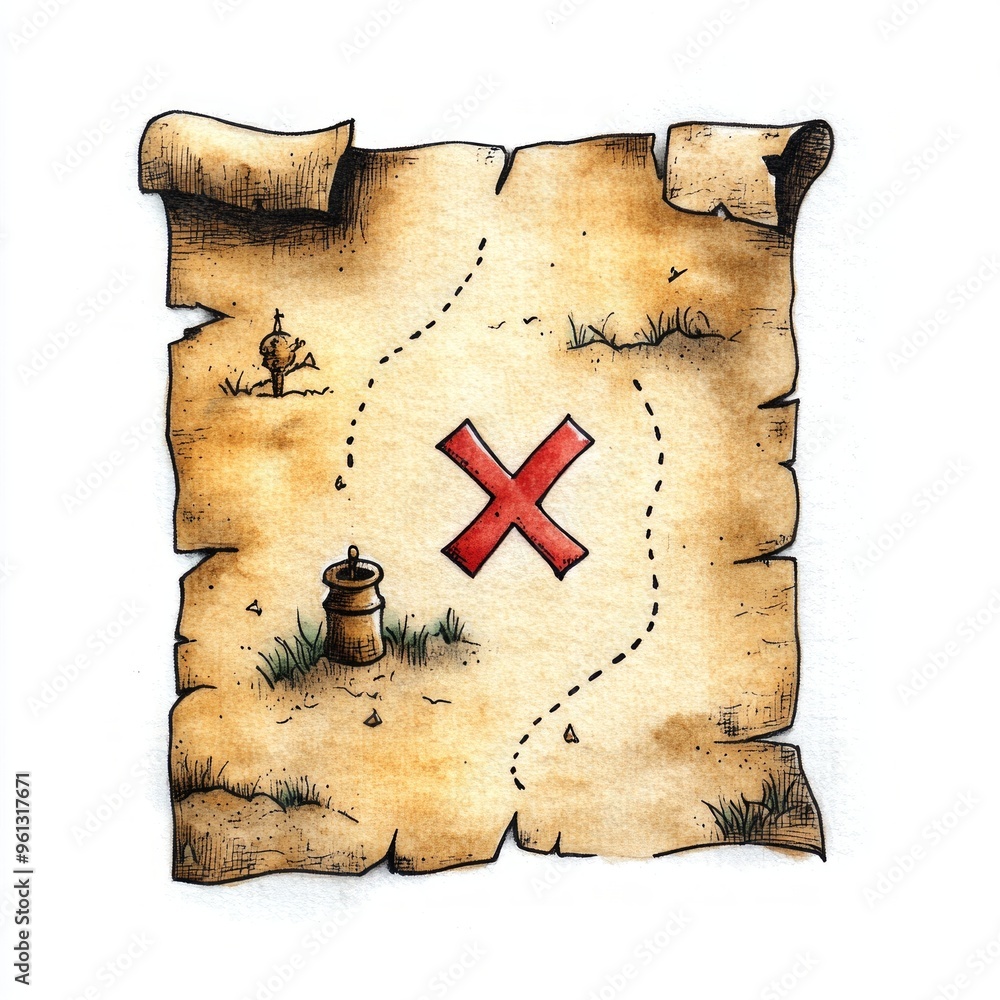 Whimsical Treasure Map Illustration, featuring a playful design with an ...