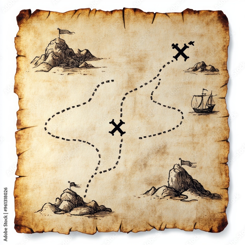 Treasure Map Illustration, a minimalist design featuring dotted paths ...