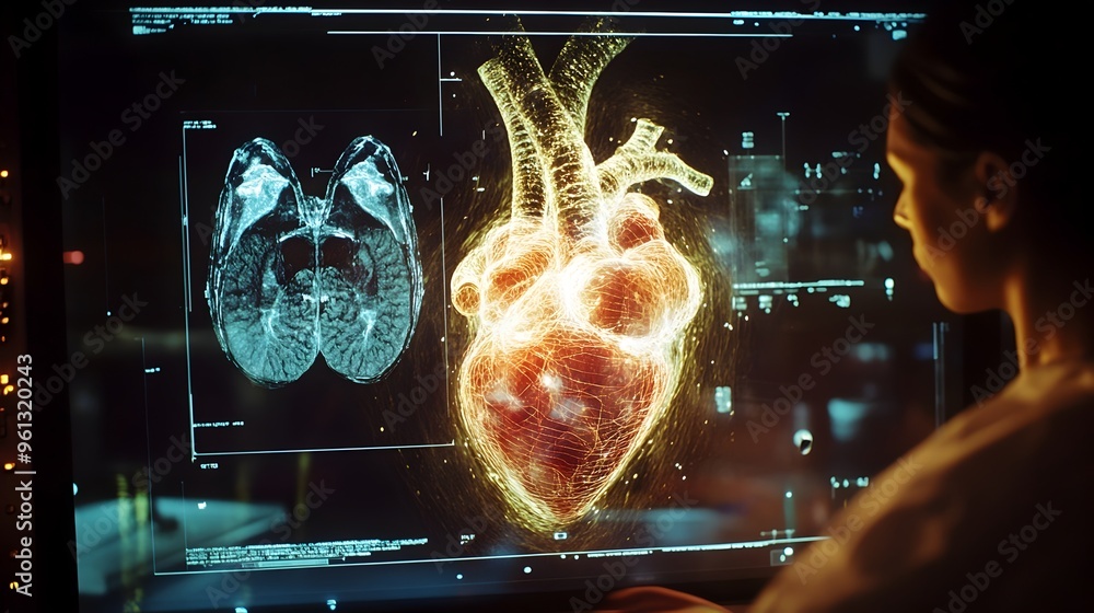Detailed holographic visualization of the human heart during a medical ...