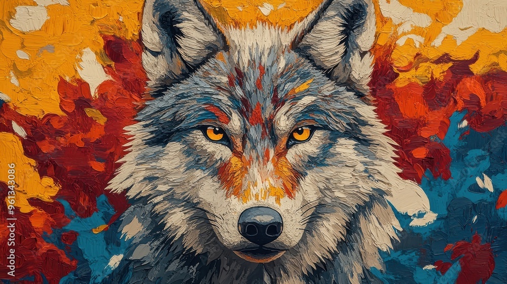 Playful, Textured pattern, a wolf featuring lively textures and vibrant ...